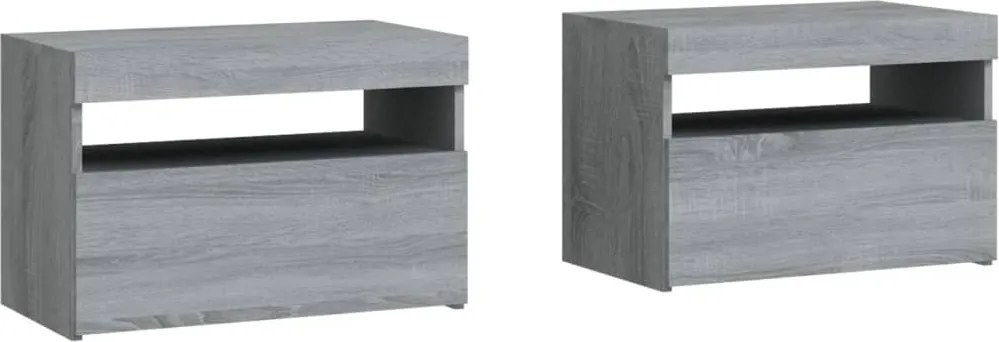 Noční stolky 2 ks s LED osvětlením šedé sonoma 60 x 35 x 40 cm 3152829