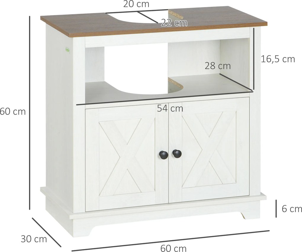 kleankin Dřevěný Koupelnový Koupací Skříňka Pod Umyvadlo s 2 Dveřmi a Policí 60x30x60 cm Bílá
