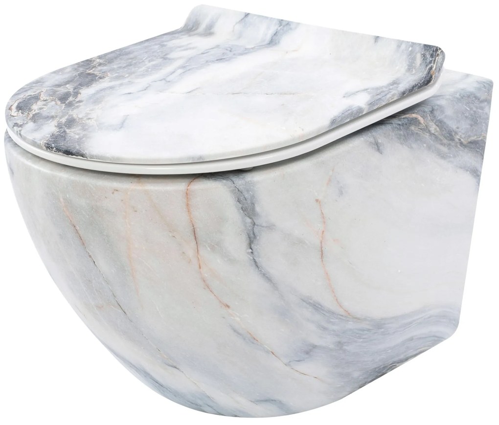 Rea Carlos, závěsná WC mísa Rimless 495x370x355 mm + toaletní sedák z duroplastu, imitace kamene Granit matný, REA-C8003