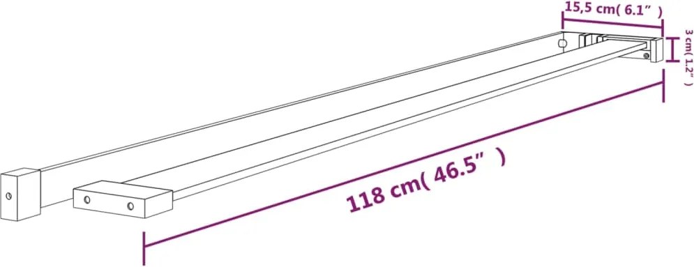 Police na stěnu průchozí sprchy černá 118 cm hliník 153619