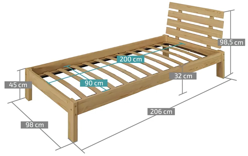 Postel PARIS zvýšená 90 x 200 cm, bílá Rošt: S laťkovým roštem, Matrace: Bez matrace