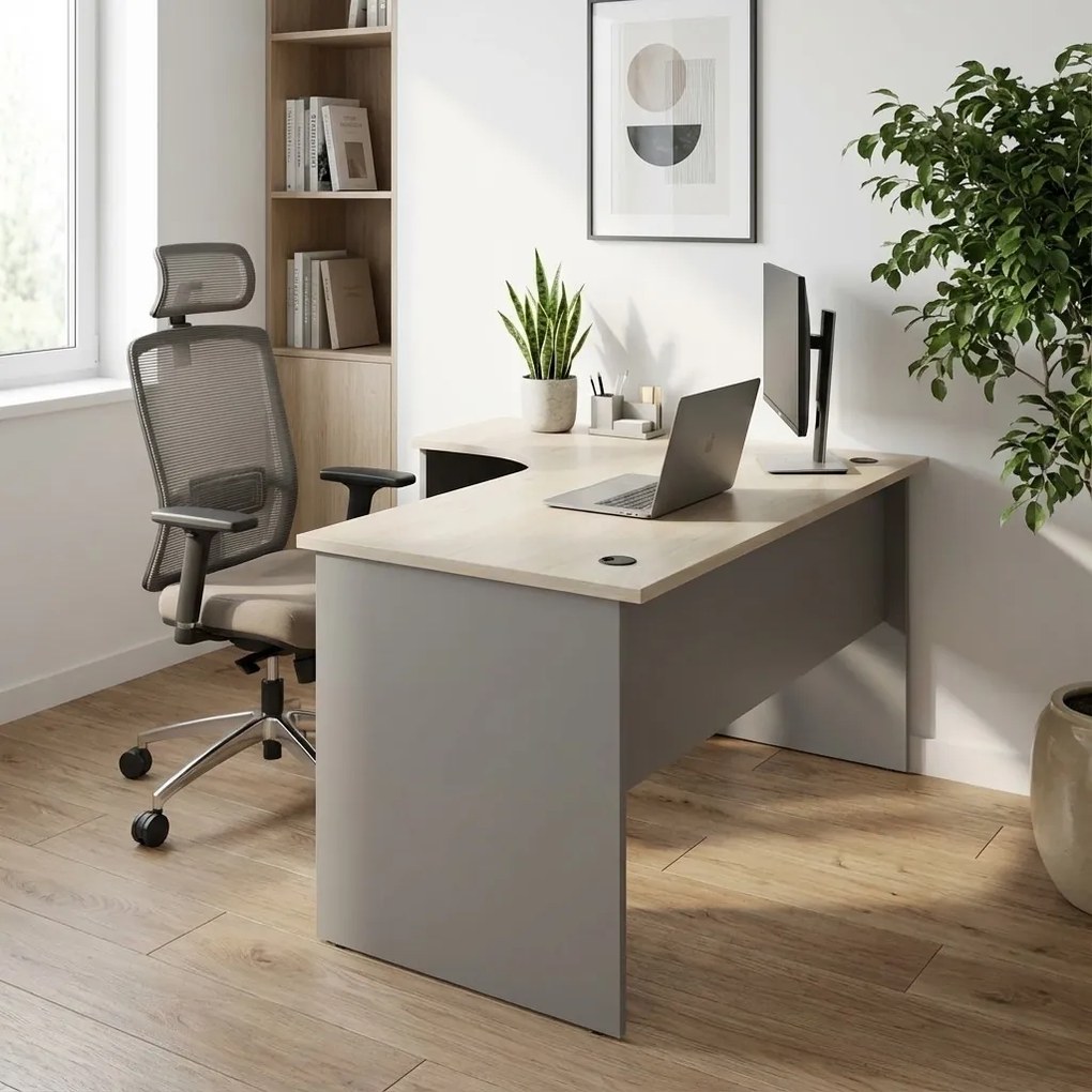 Rohový stůl SimpleOffice 140 x 120 cm, levý, dub světlý / šedá
