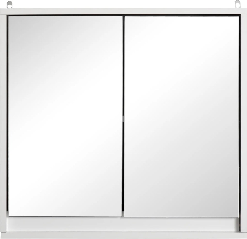 Koupelnová skříňka HOMCOM se zrcadlem, 2 dveřmi a nastavitelnou policí, závěsná koupelnová skříňka pro toaletu, moderní styl 48x14,5x45 cm Bílá