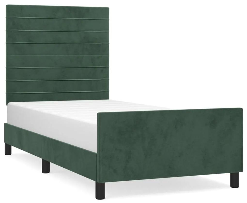 vidaXL Rám postele s čelem tmavě zelený 90x200 cm samet
