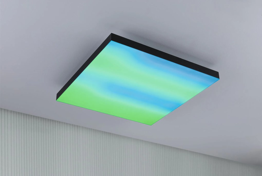 Paulmann 79908 Velora, černý subtilní stropní LED panel Rainbow dynamic RGBW, 19W LED 3000-6500K, 45x45cm, dálkové ovládání