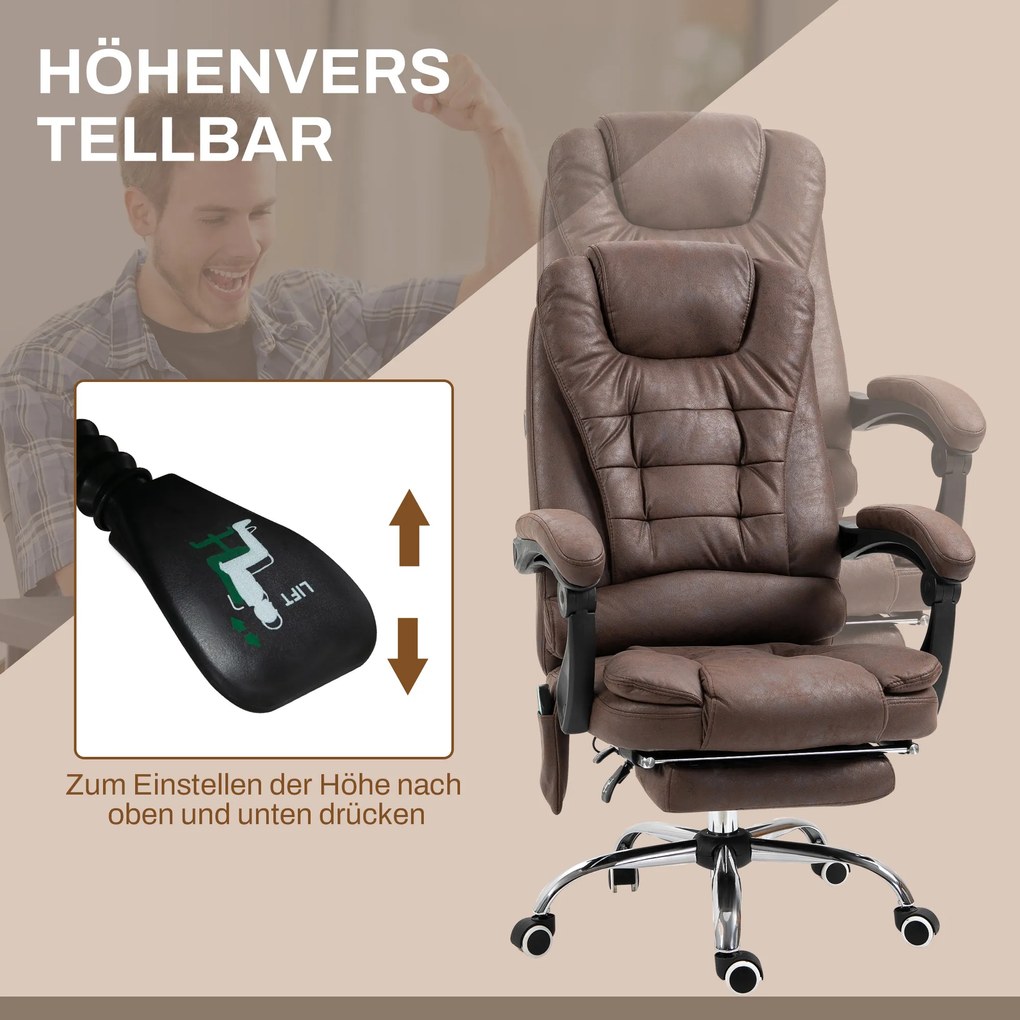 Kancelářská židle Vinsetto s masážní funkcí, ergonomická kancelářská židle s funkcí polohování a vyhřívání, výškově nastavitelná počítačová židle s p…