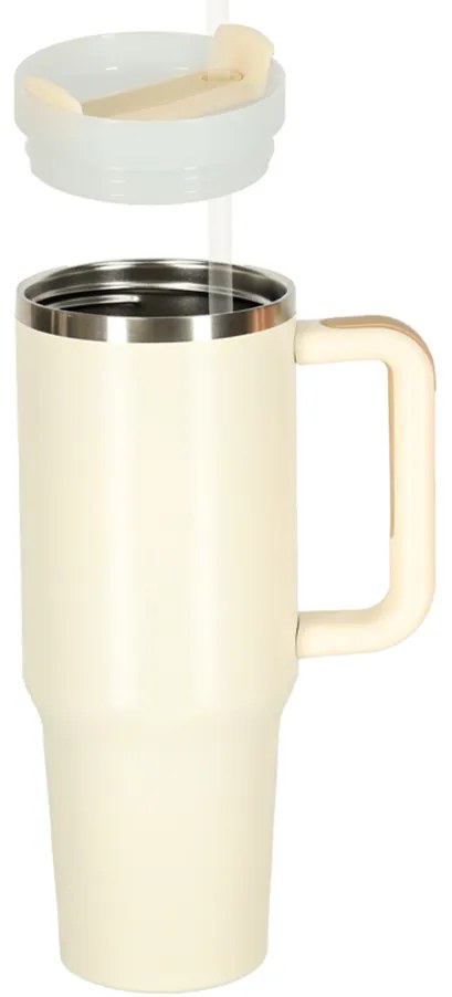 Creative Corner Termohrnek s brčkem a rukojetí termoska 1200ml krémová