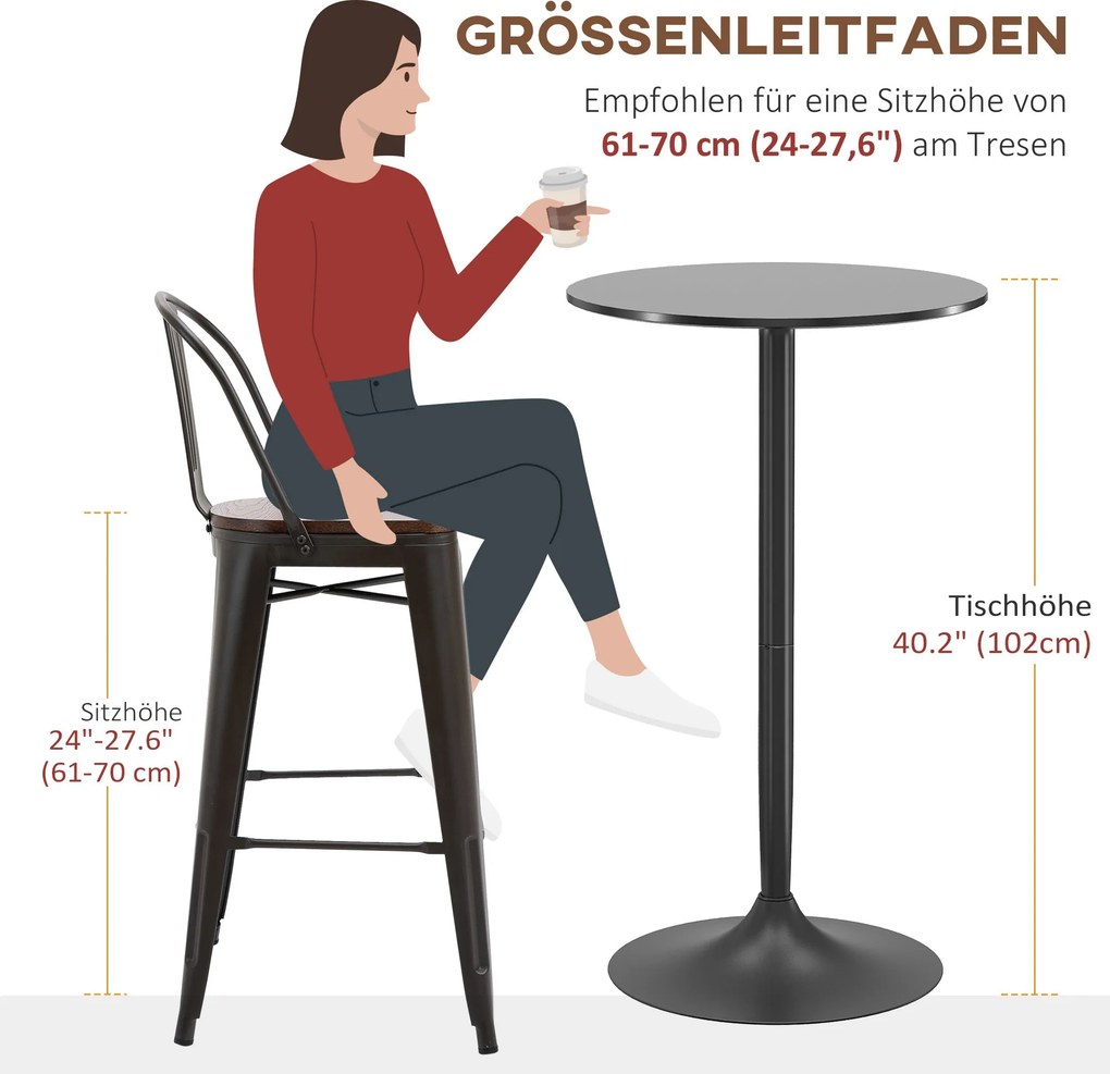 HOMCOM Barový stůl bistro Ø60 x 102 cm Kulatý stůl pro večírek nebo bar, černý
