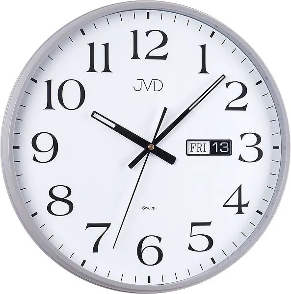 Netikající tiché šedé nástěnné hodiny JVD sweep HP671.2 s datumovkou