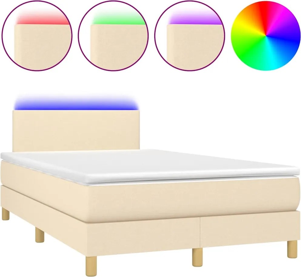 Box spring postel s matrací a LED krémová 120 x 200 cm textil 3133546