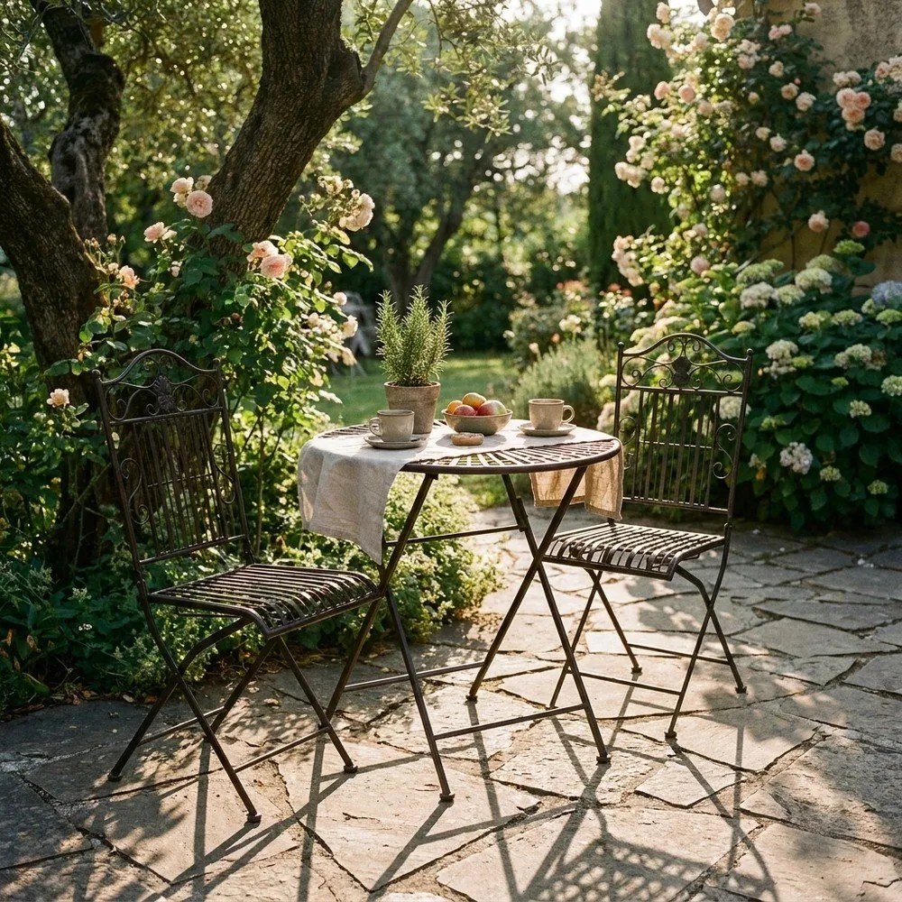 Tmavě hnědý kovový zahradní jídelní set pro 2 – Garden Pleasure