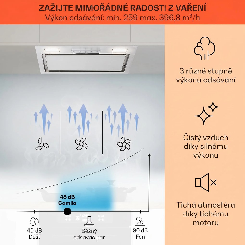 Klarstein Digestoř Camila vestavná 60 cm 369 m³/h LED Touch nerezová ocel