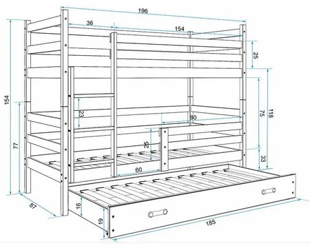 Dětská patrová postel ERYK 190x80 cm Bílá Bílá