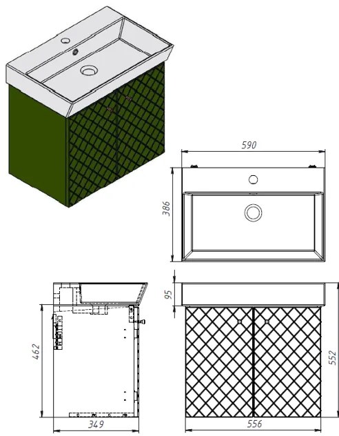 Lavedo Tessera Black 60 koupelnová skříňka s umyvadlem