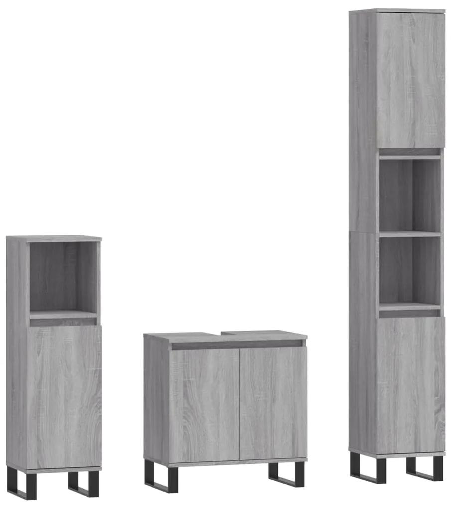 3dílný set koupelnových skříněk šedý sonoma kompozitní dřevo,  3187803