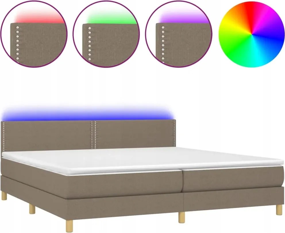 Box Spring Postel S Matrací A Led Textil Taupe Hladké s hřebíky 200 x 200