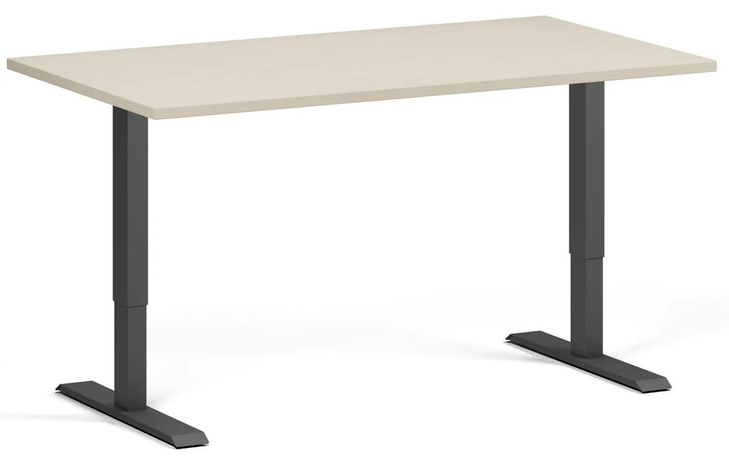 Výškově nastavitelný stůl, 140x80 cm, 1 motor, černá podnož, bříza