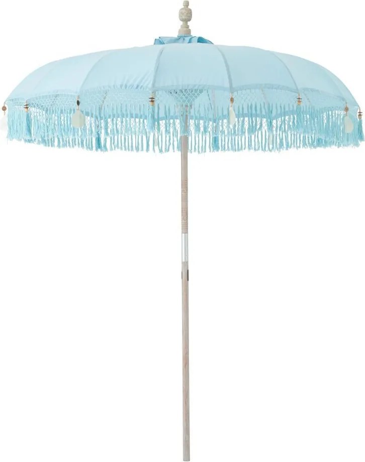 Modrý slunečník s dřevěnou tyčí a třásněmi Bobbi Blue - ∅ 200*260 cm