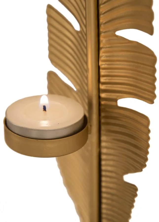 Zlatý stolní stojan na svíčku Mauro Ferretti Feather A, 10x10x34 cm