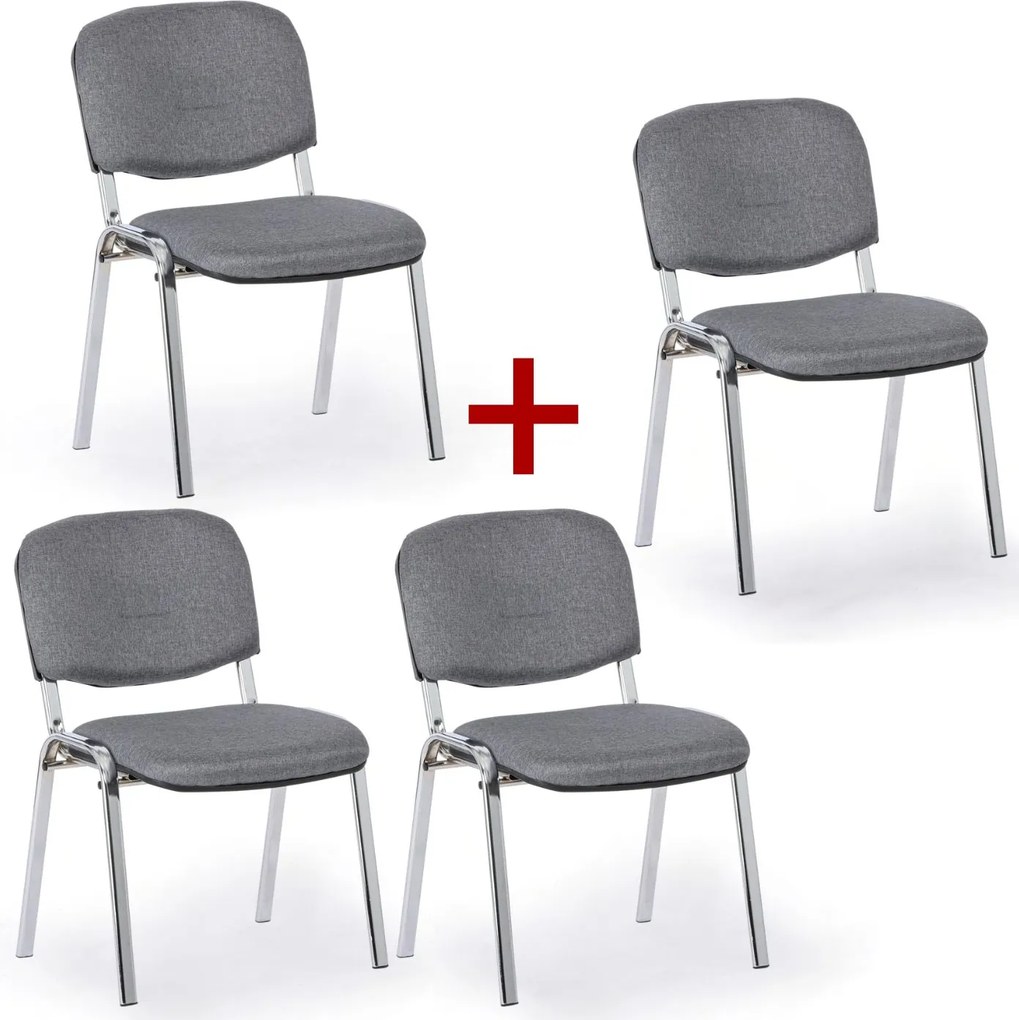 Konferenční židle VIVA PLUS 3+1 ZDARMA - chromované nohy, šedá