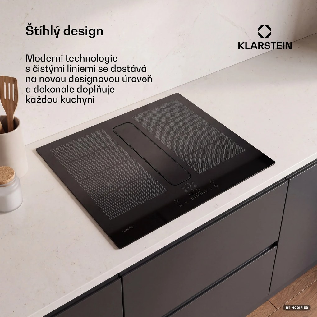 Klarstein Indukční varná deska ChefFusion s digestoří | 4 varné zóny | 7200 W | 504,3 m³/h | 70 cm