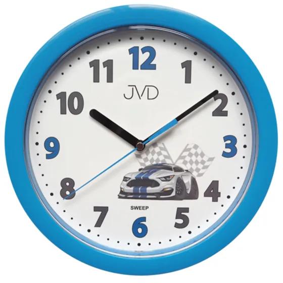 Dětské modré závodnické netikající tiché hodiny JVD HP612.D5 s tichým chodem SKLAD