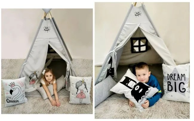 Lovegifts  Teepee stan pro děti Unicorn 110x110cm šedý