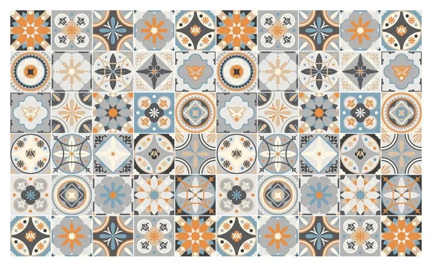 Sada 60 nástěnných samolepek Ambiance Wall Decal Cement Tiles Azulejos Vincinda, 10 x 10 cm
