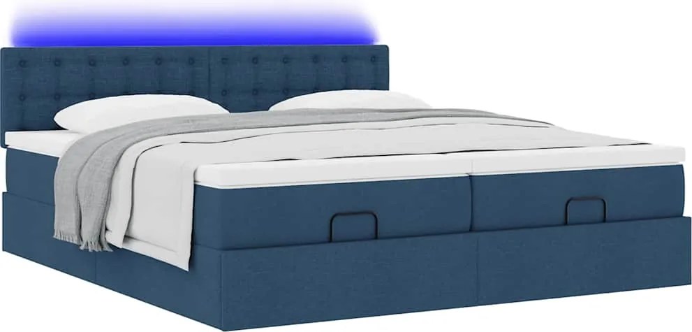 Osmanský rám postele s matracíes modrá 180x200cm textil 3312891