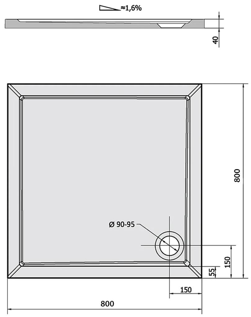 Polysan, AURA sprchová vanička z litého mramoru, čtverec 80x80x4cm, bílá, 42511