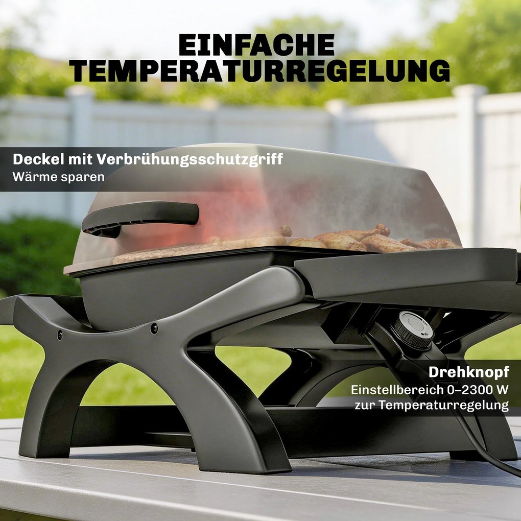 Outsunny stolní elektrický gril 2300W 23x71 cm přenosný elektrický gril s nepřilnavými grilovacími rošty, odkapávací miska