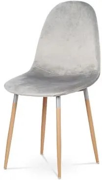Jídelní židle, stříbrná sametová látka, kov dekor buk