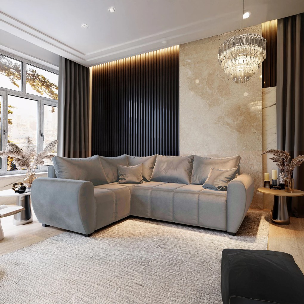 Rohová rozkládací sedací souprava do L MOKA, 235 cm, s úložným prostorem Roh pohovky: Levý roh, Barva látky: Béžová (Paros 02)