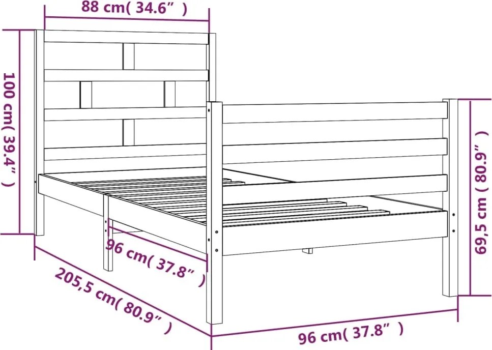 vidaXL Rám postele masivní borovice 90 x 200 cm [3101271] Barva: Bílá