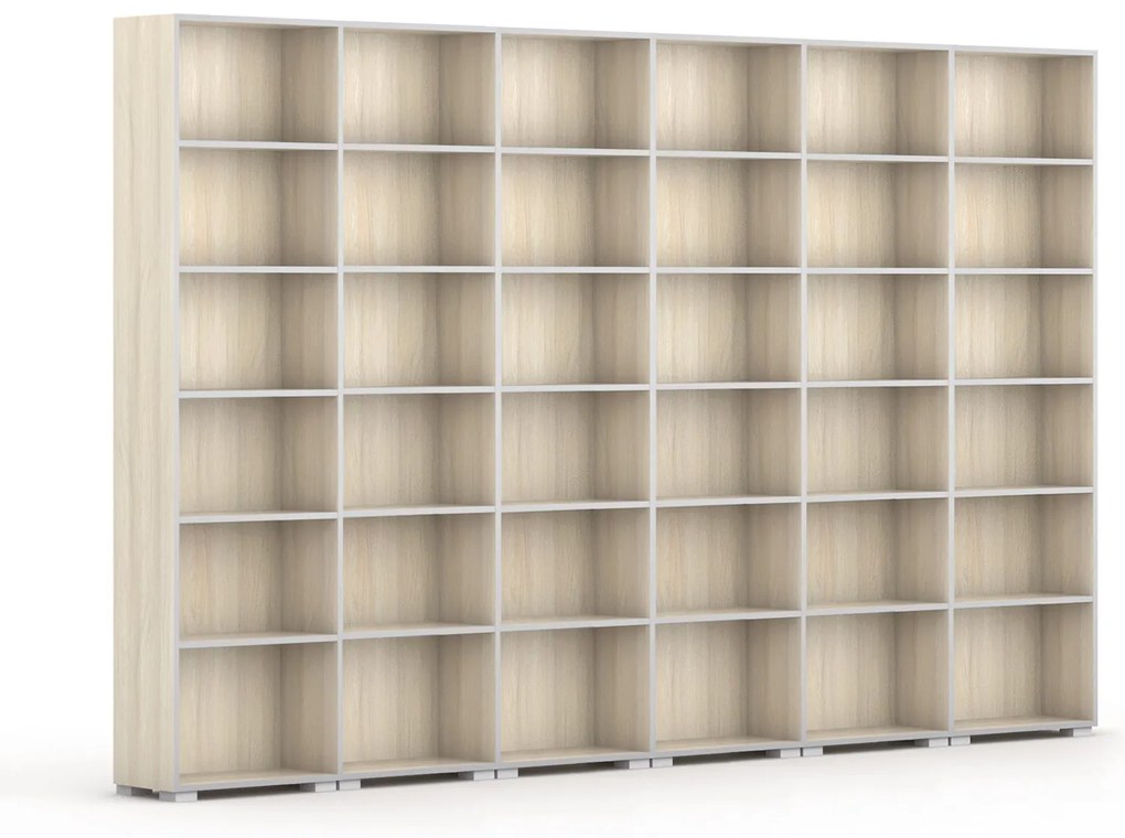 Knihovna SILVER LINE, 6 sloupců, 2230 x 3600 x 400 mm, dub přírodní