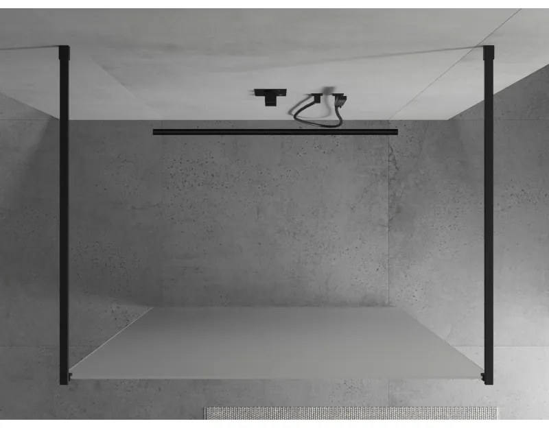 Mexen Kioto, průchozí sprchová zástěna 100 x 200 cm, 8mm sklo námraza, 2x černá stabilizační rozpěra, 800-100-002-70-30