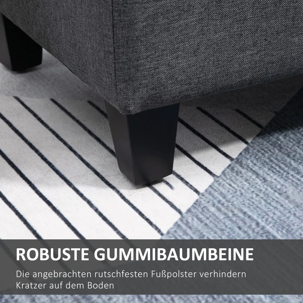 HOMCOM Lavice čalouněná s úložným prostorem 100 x 40 x 44 cm, truhlicová lavice z polyesteru připomínajícího len a kaučukového dřeva v tmavě šedé bar…