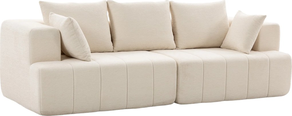 HOMCOM 3-místná pohovka z čenilu 248 cm, moderní obývací pokojová pohovka, široké polstrované sedátko, polštáře s kapesními pružinami, béžová