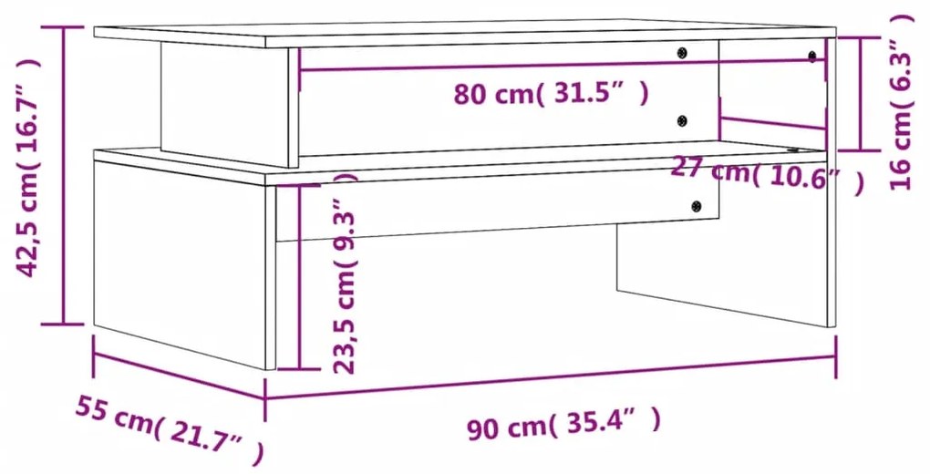 Konferenční stolek dub sonoma 90x55x42,5 cm kompozitní dřevo - Default Title