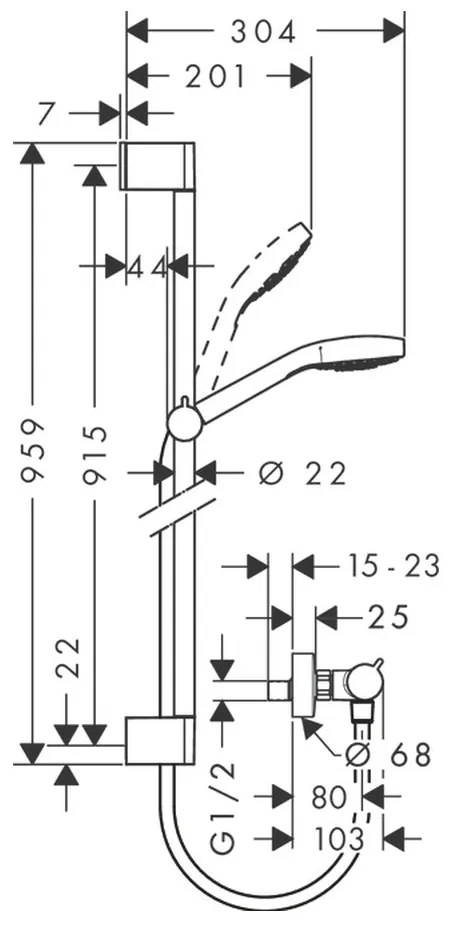 Hansgrohe Croma Select S - Sprchový systém na stěnu Vario s termostatem Ecostat Comfort a sprchovou tyčí 90 cm, bílá / chrom 27014400