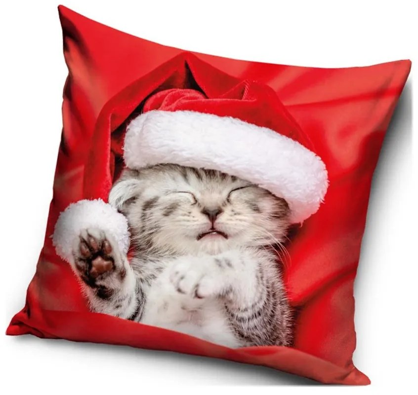 Vánoční polštář - motiv Spící koťátko - 40 x 40 cm