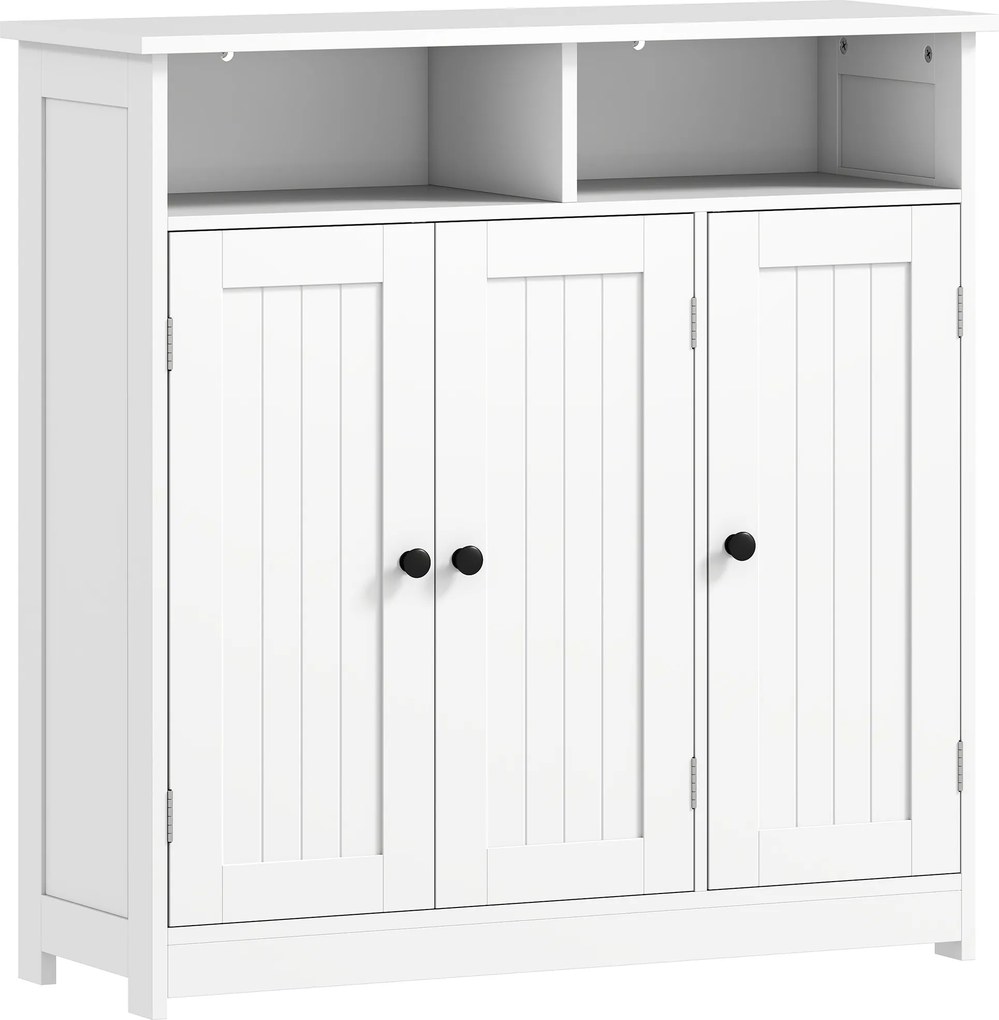 HOMCOM úzká koupelnová skříňka se 3 dveřmi, 2 otevřenými přihrádkami, nastavitelnou policí, 85x30x85 cm, bílá