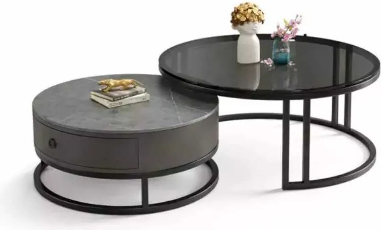LuxuryForm DESIGN Konferenční stolek AMARO 80 / 60 cm – šedý mramor / sklo (set 2 ks)