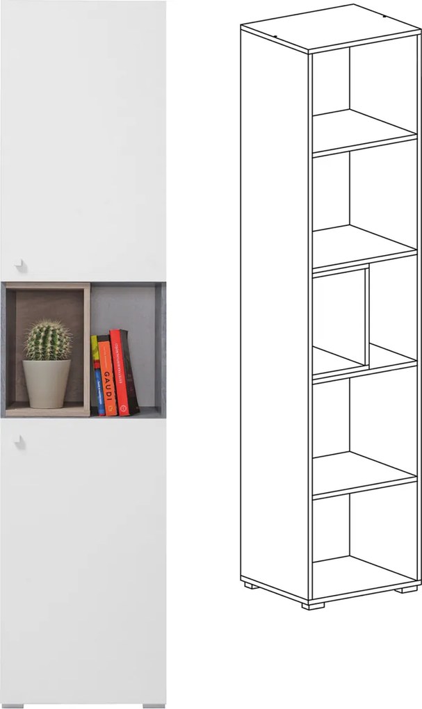 Regál SIGMA SI 5 L/P | policový | 45 cm | UNI provedení | beton/bílá/dub