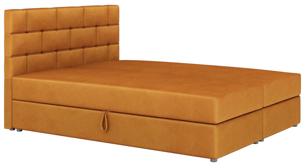 Kontinentální postel 140x200 cm Waller Comfort (hořčicová) (s roštem a matrací). 1056368