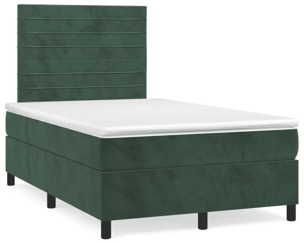 Box spring postel s matrací a LED tmavě zelená 120x190 cm samet,  3270320