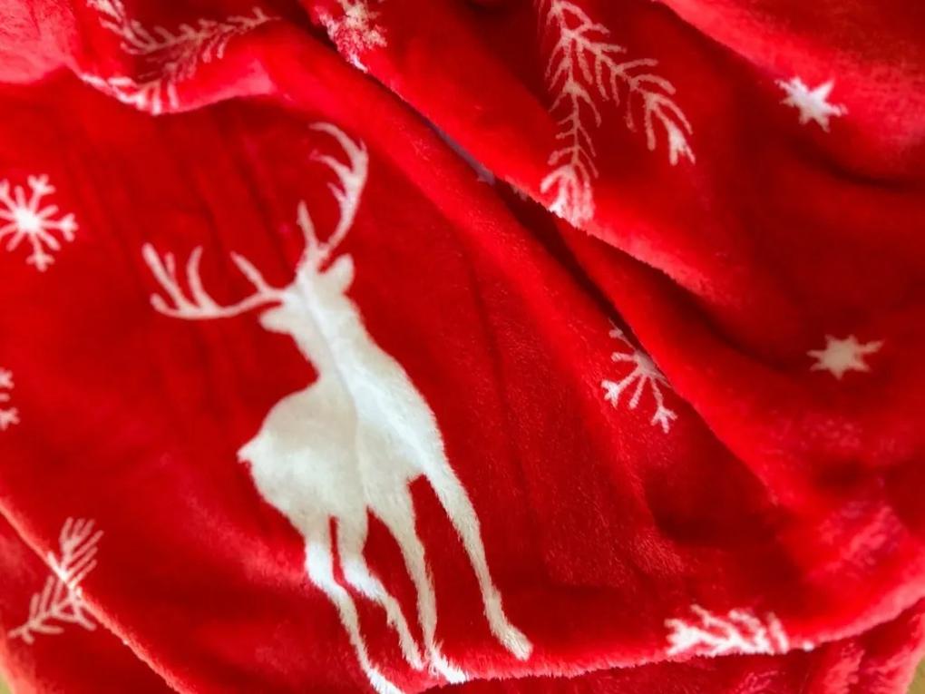 2x Červená vánoční mikroplyšová deka CHRISTMAS 160x200 cm