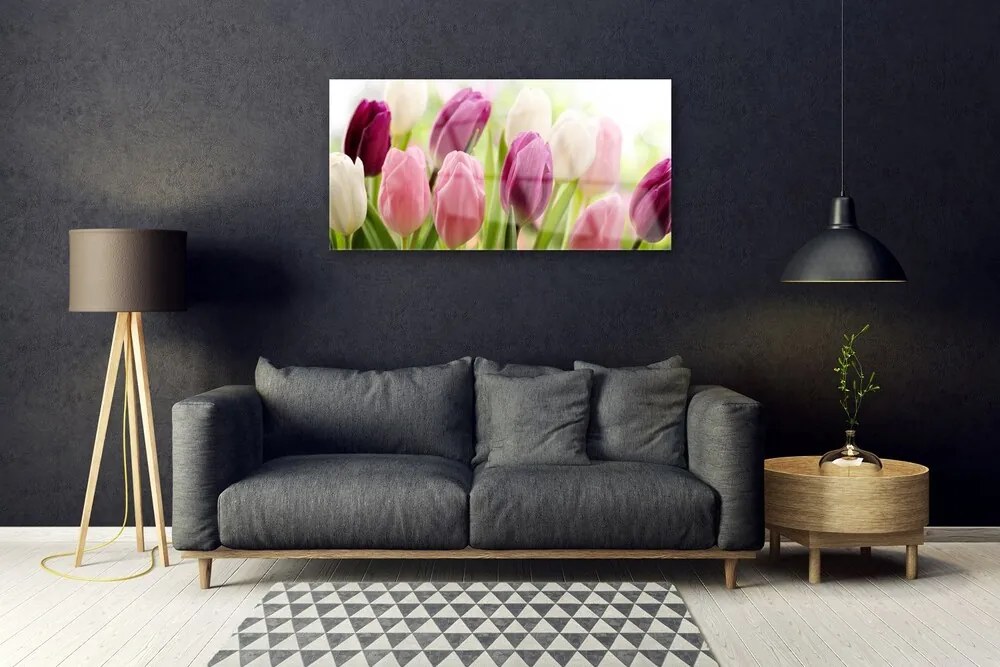 Obraz na skle Tulipány Květiny Příroda Louka 100x50 cm