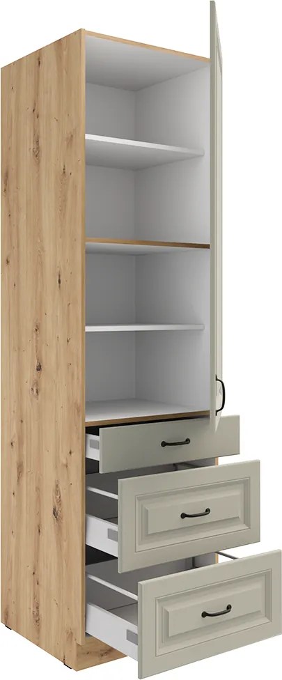 STILO ac | vysoká skříňka 60 DKS-210 3S 1F potravinová | 60 cm | UNI dvířka | artisan/světle šedá