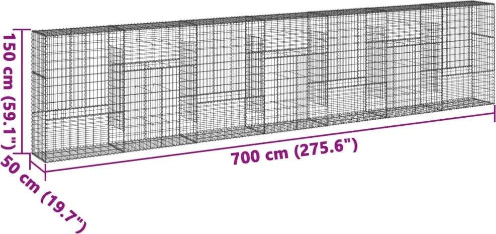 Gabionový koš s víkem 700 x 50 x 150 cm pozinkované železo 3295160